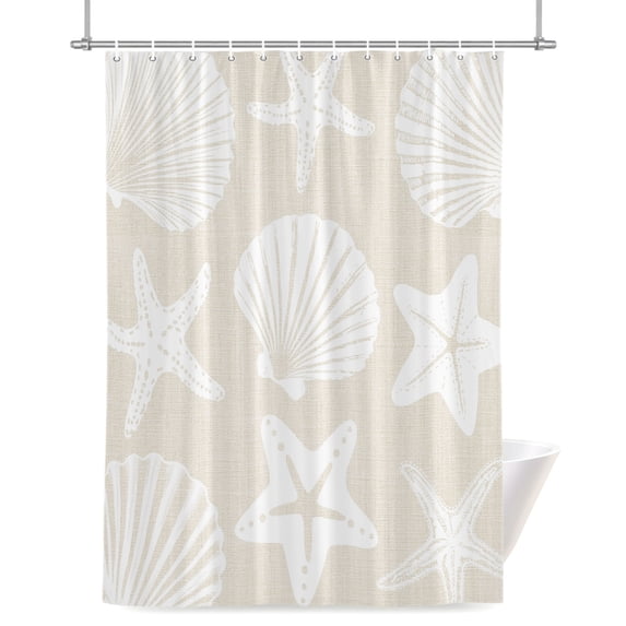 Cream Coastal Shower Curtain, Starfish Shell Ocean NauticalV Waterproof ...