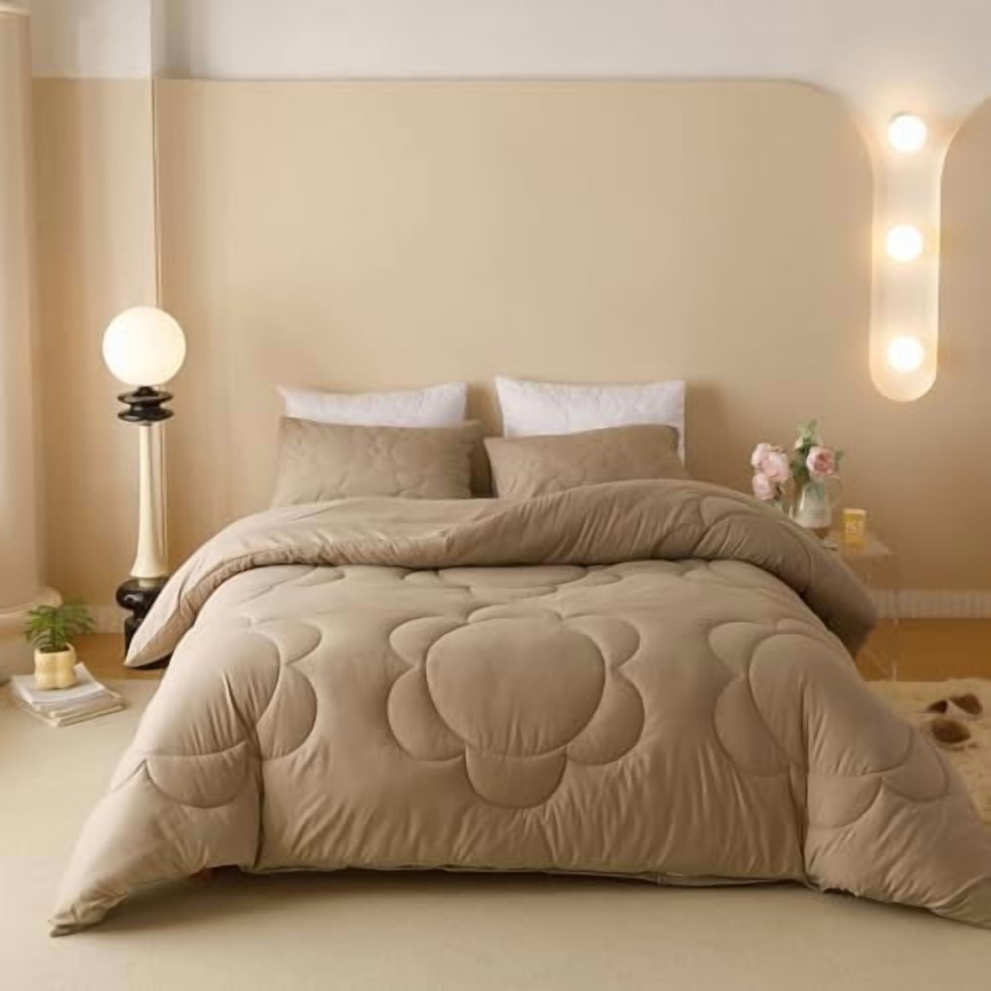 Cream Coffee Comforter Set Full Khaki Sunflower Bedding Comforter Mocha ...