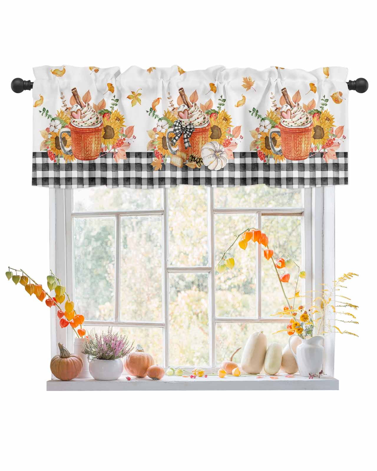 Cream Coffee Pumpkin Fall Valances for Windows, Rod Pocket Thanksgiving ...
