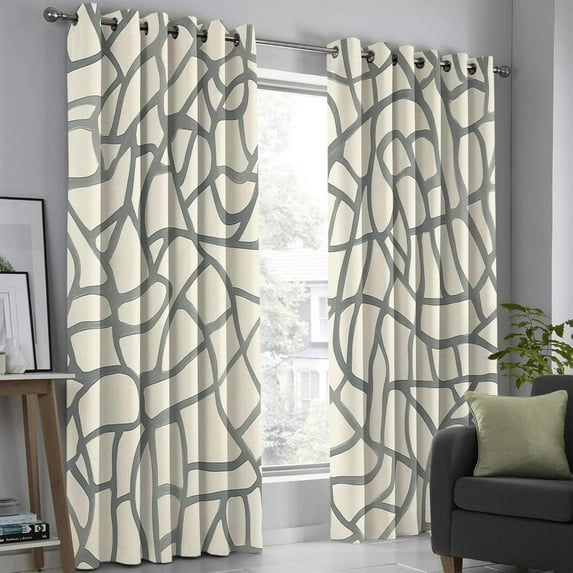 Cream Color Blackout Curtains Abstract Hand-Drawn Lines Curtains For ...