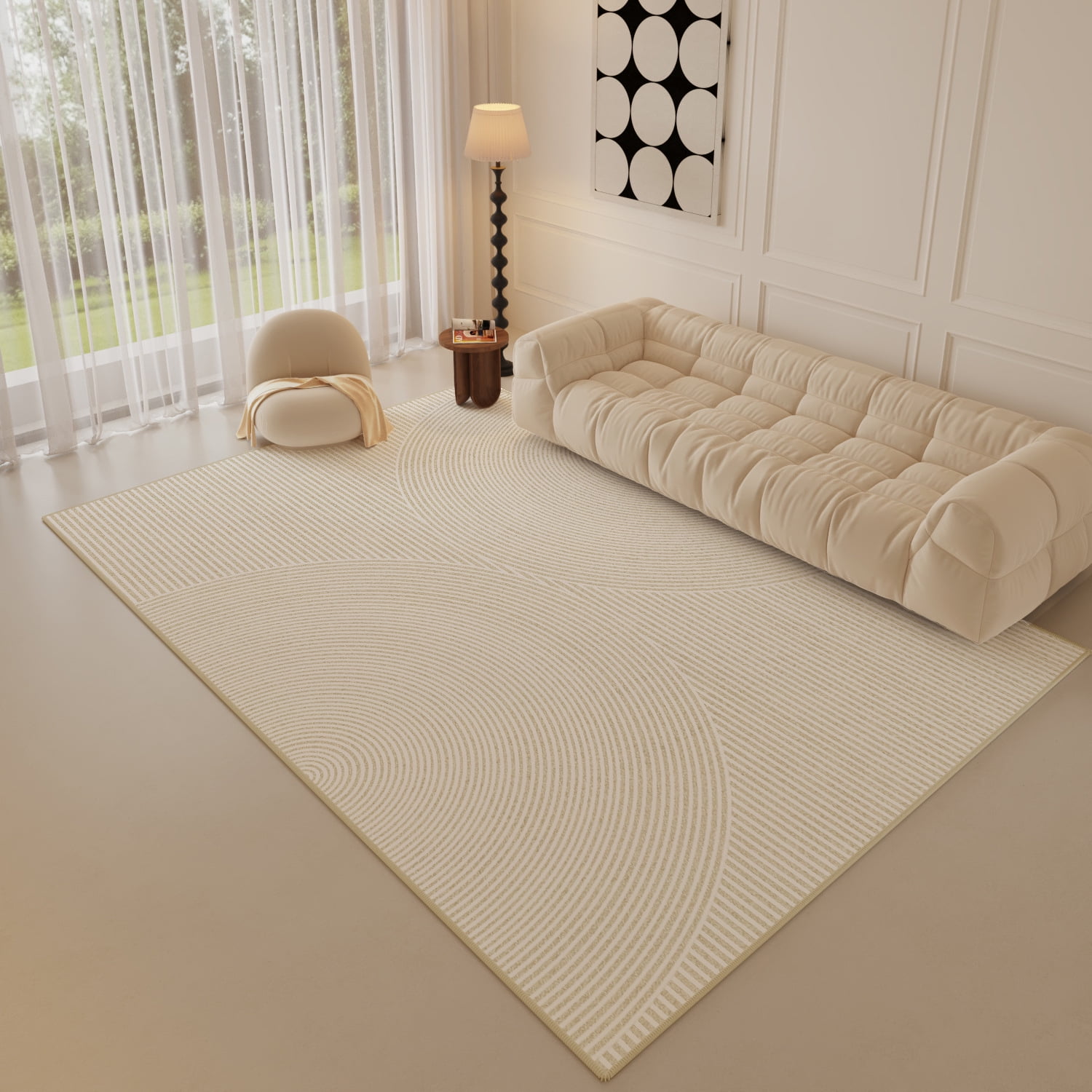 Cream Color Carpet, Modern Geometric Lines Texture Abstract Waterproof ...