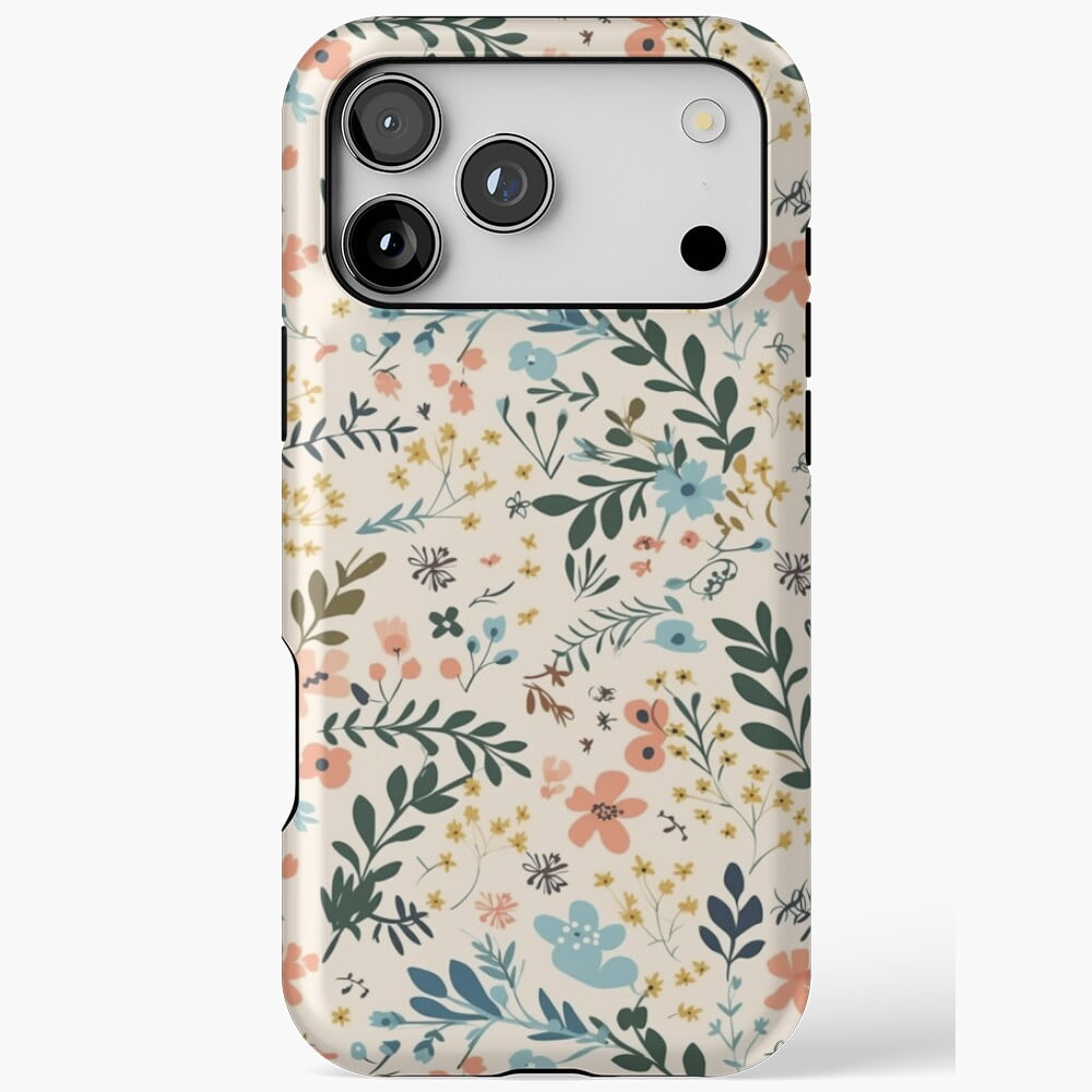 Cream Colored Retro Floral Print iPhone Case 17 11 12 13 14 15 16 Pro ...
