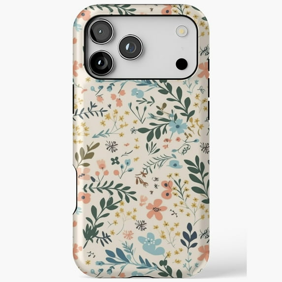 Cream Colored Retro Floral Print iPhone Case 17 11 12 13 14 15 16 Pro ...