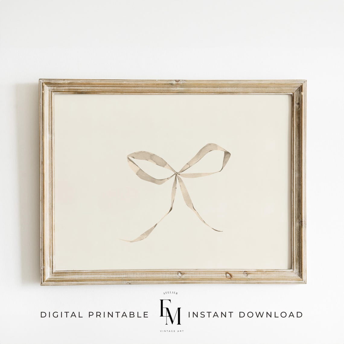 Cream Coquette Bow Print Preppy Art Bow Print Aesthetic Muted Beige ...