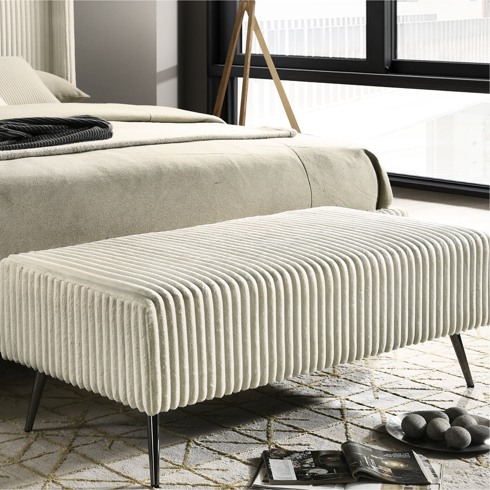 Cream Corduroy Upholstered Living Room Display Bench - Enhancing Your ...