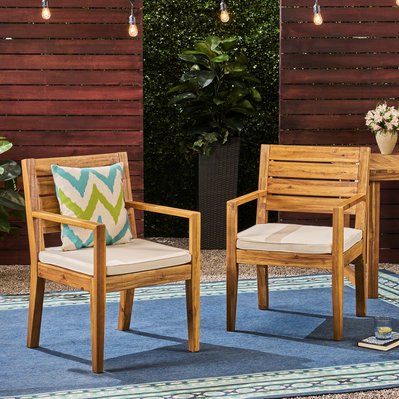 Cream Cushioned Acacia Chairs / Cozy Outdoor Dining - Walmart.com