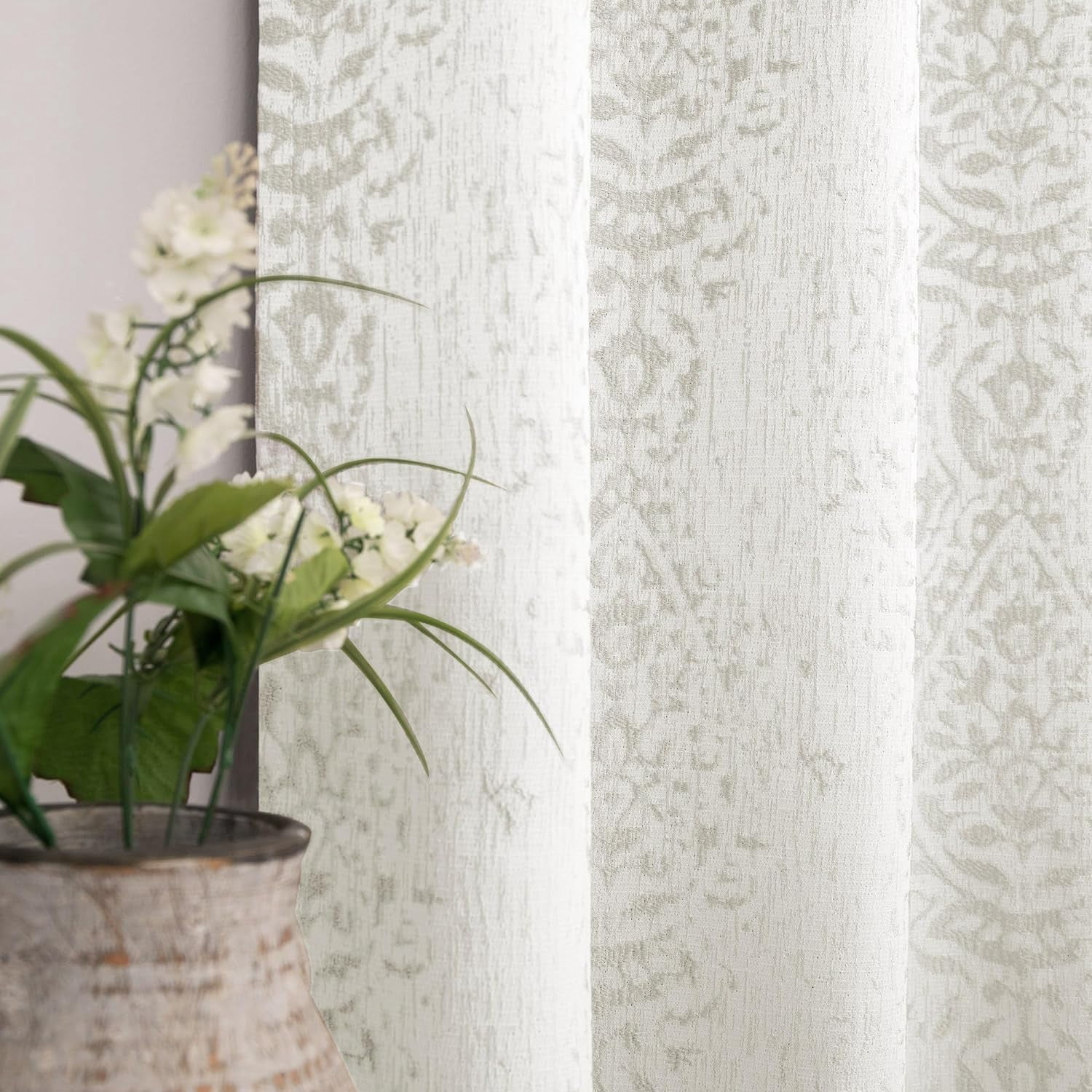 Cream Damask Moroccan Pattern 3D Jacquard Embossed Embroidered Curtains ...