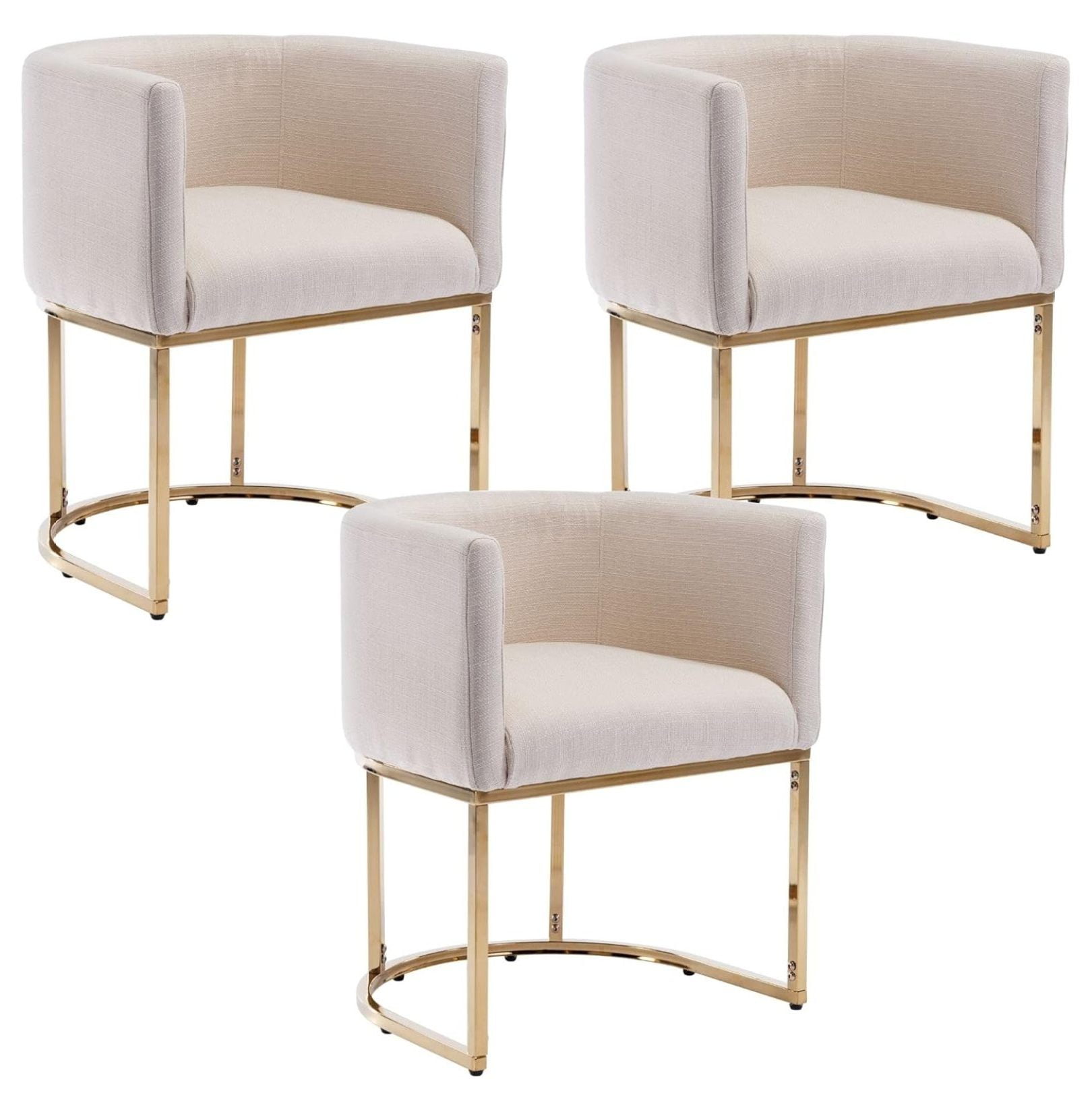 Cream Dining Chairs Set of 3 Century Modern Dining Chairs with Golden ...