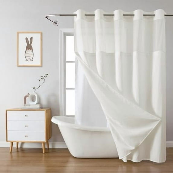Cream Extra Long No Hook Waffle Weave Shower Curtain with snap-in Liner ...