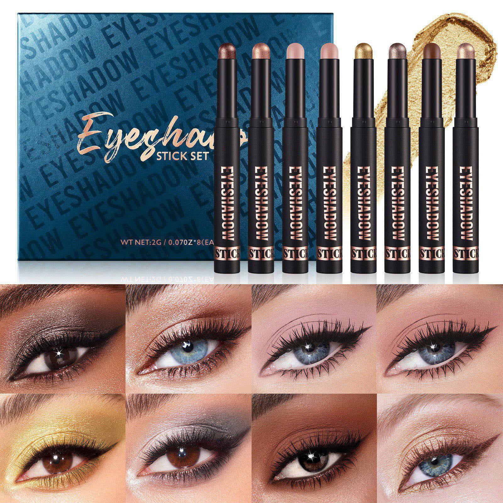 Cream Eye Shadow Sticks 8Pcs Makeup Set for Eyes Waterproof Eyeshadow ...