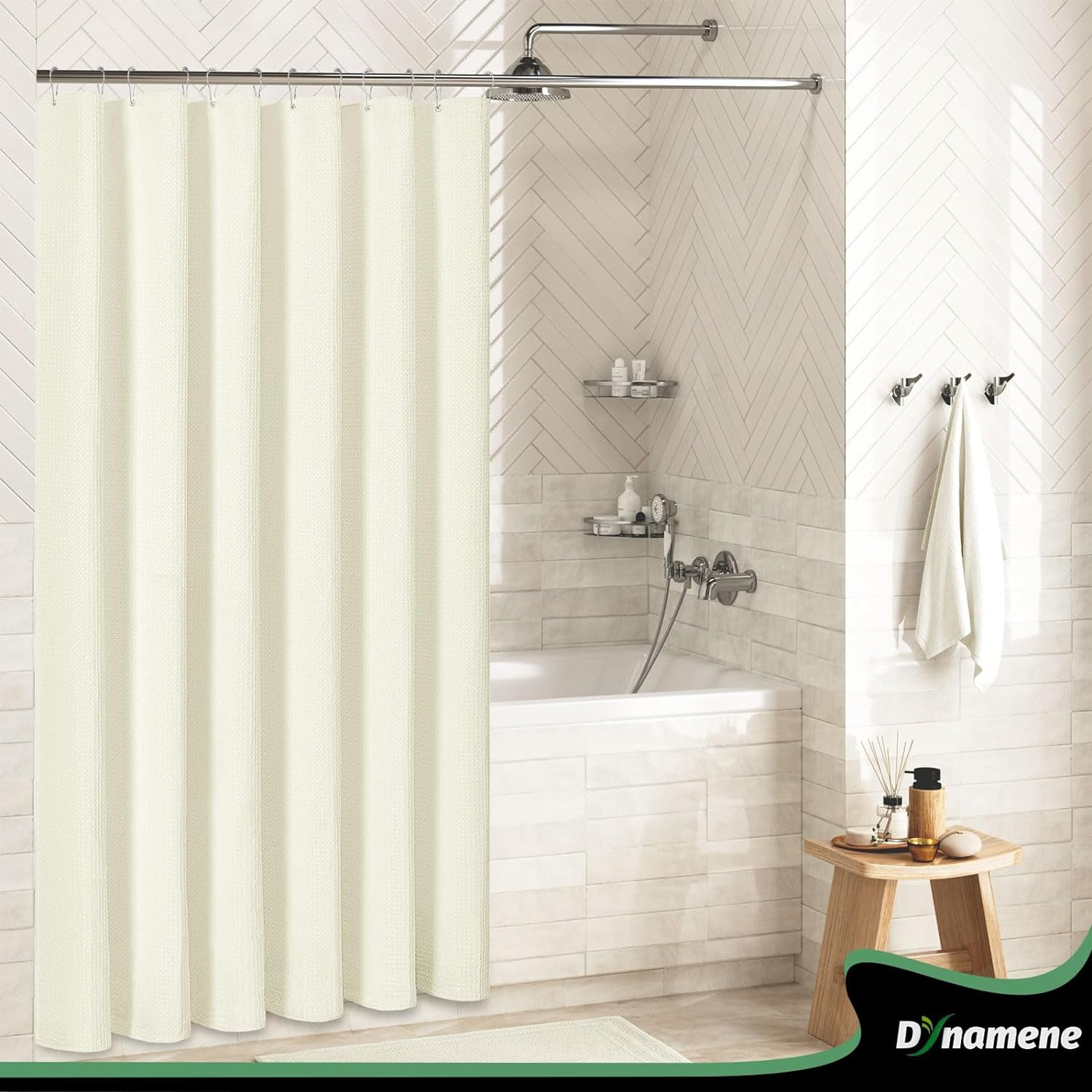 Cream Fabric Shower Curtain, Waffle Weave Textured Cloth Shower Curtains For Bathro[469 ...