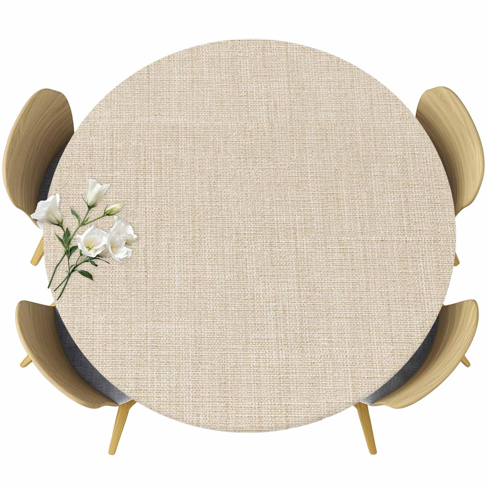 Cream Farmhouse Round Tablecloth 55-60 Inch Round Fitted Table Cloth ...