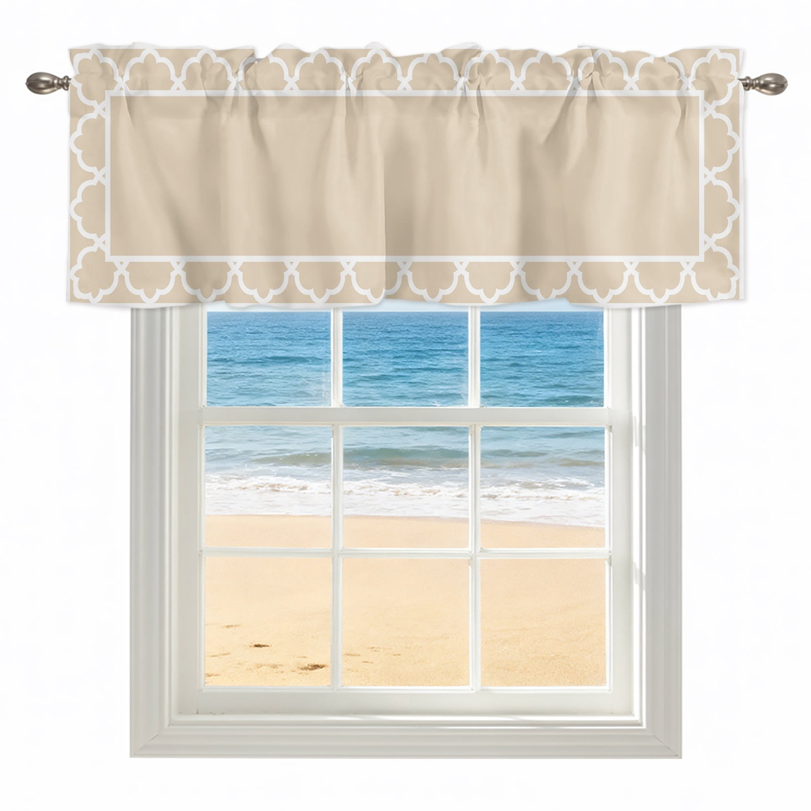 Cream Floral Frame Valances for Windows, Rod Pocket Kitchen Valance ...