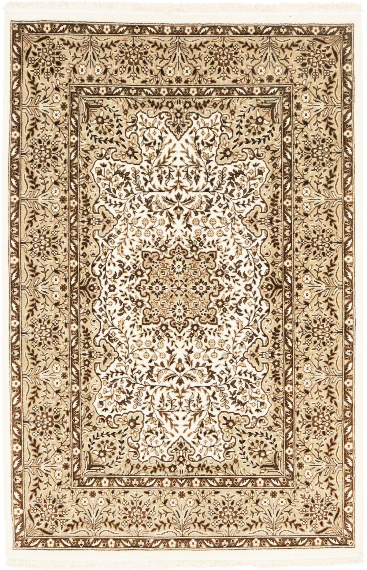Cream Floral Kirman 4X6 Oriental Rug - Walmart.com