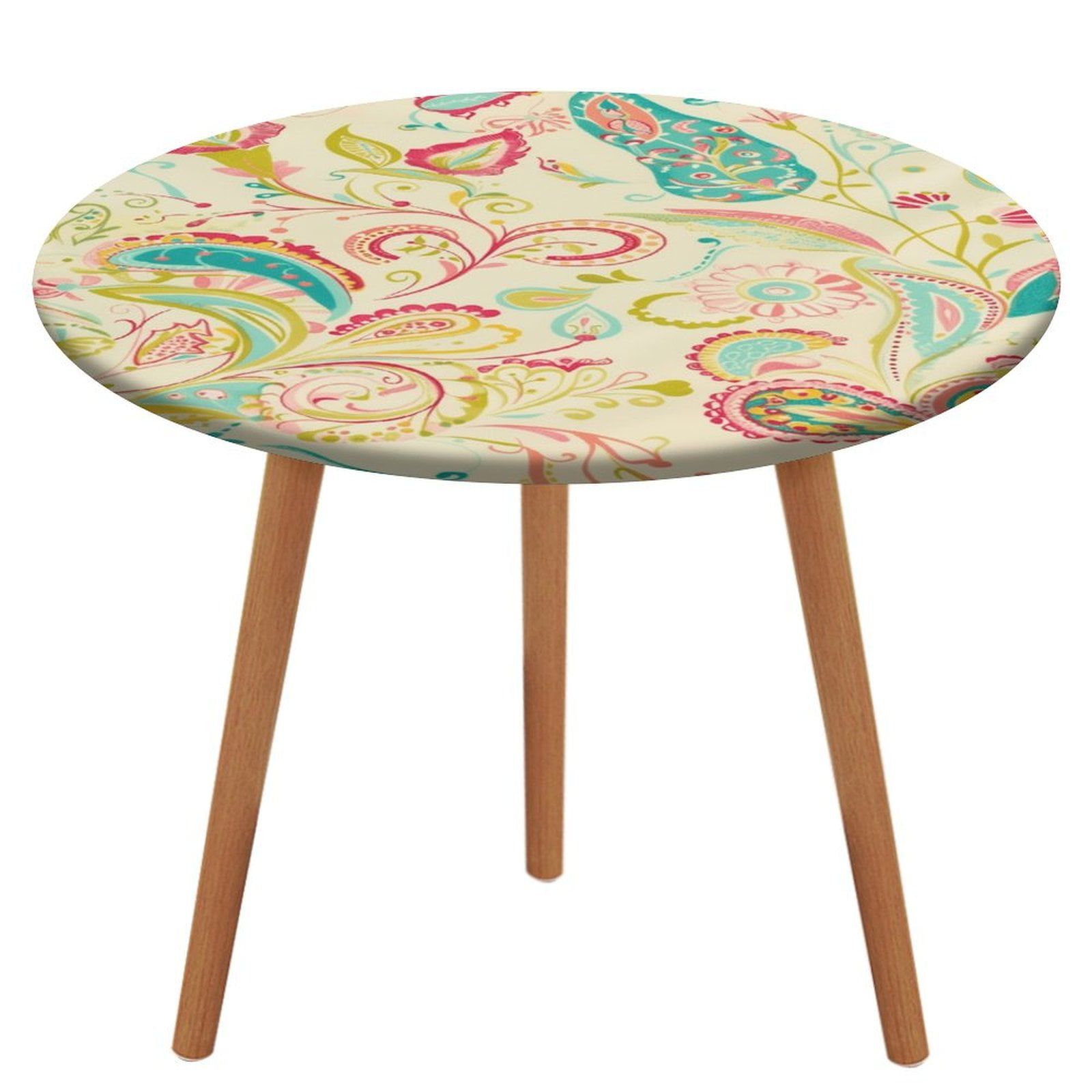 Cream Floral Paisley Vibrant Pattern Design Design Round Fitted with ...