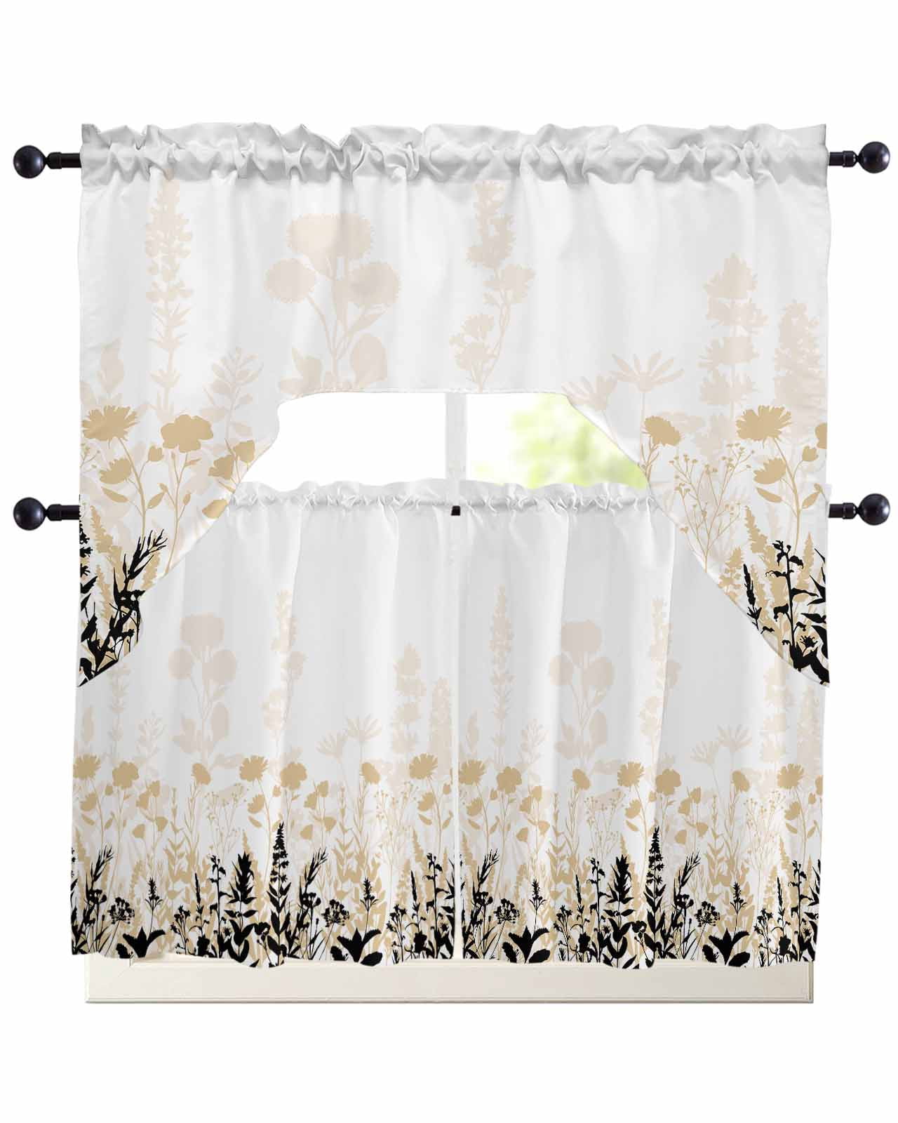 Cream Flowers Kitchen Curtains Swag Valance and Tier Curtains Set 24 ...