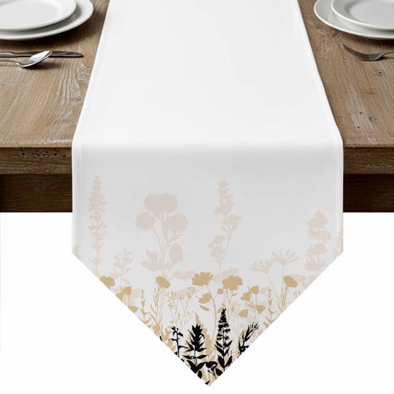 Cream Flowers Table Runner Linen Burlap Table Runner 48 Inches Long ...