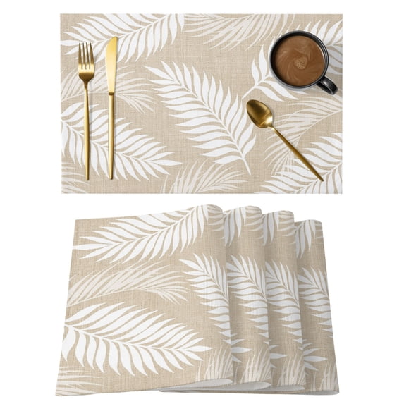 Cream Fronds Cotton Linen Placemats Set of 1, Rustic Beige Leaf Plant ...