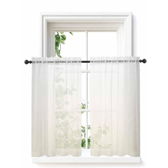 Cream Geometric Curtains 54 Inch Length,Sheer Curtains for Bedroom ...