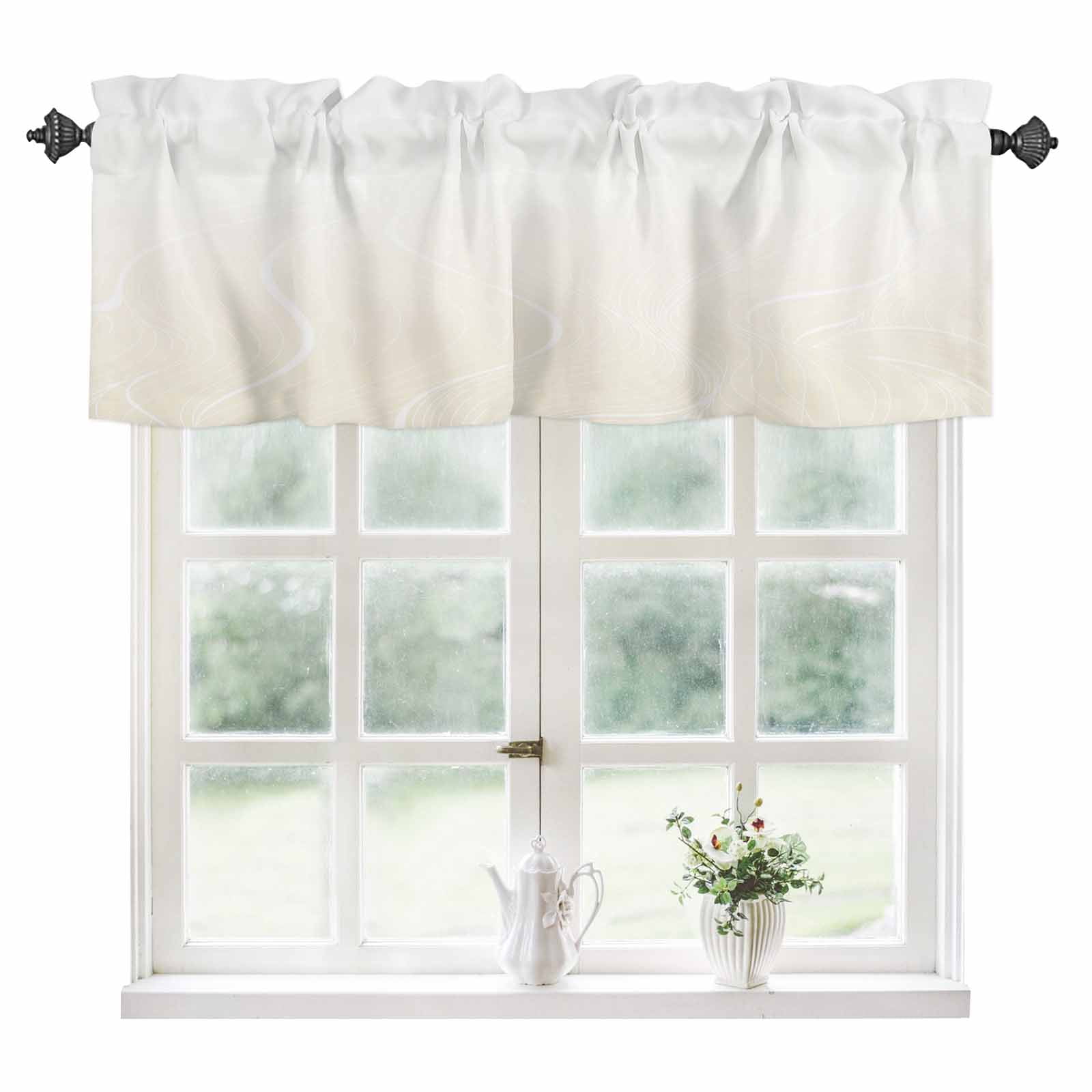 Cream Geometric Kitchen Valances for Windows 42x12 Inch Kitchen ...