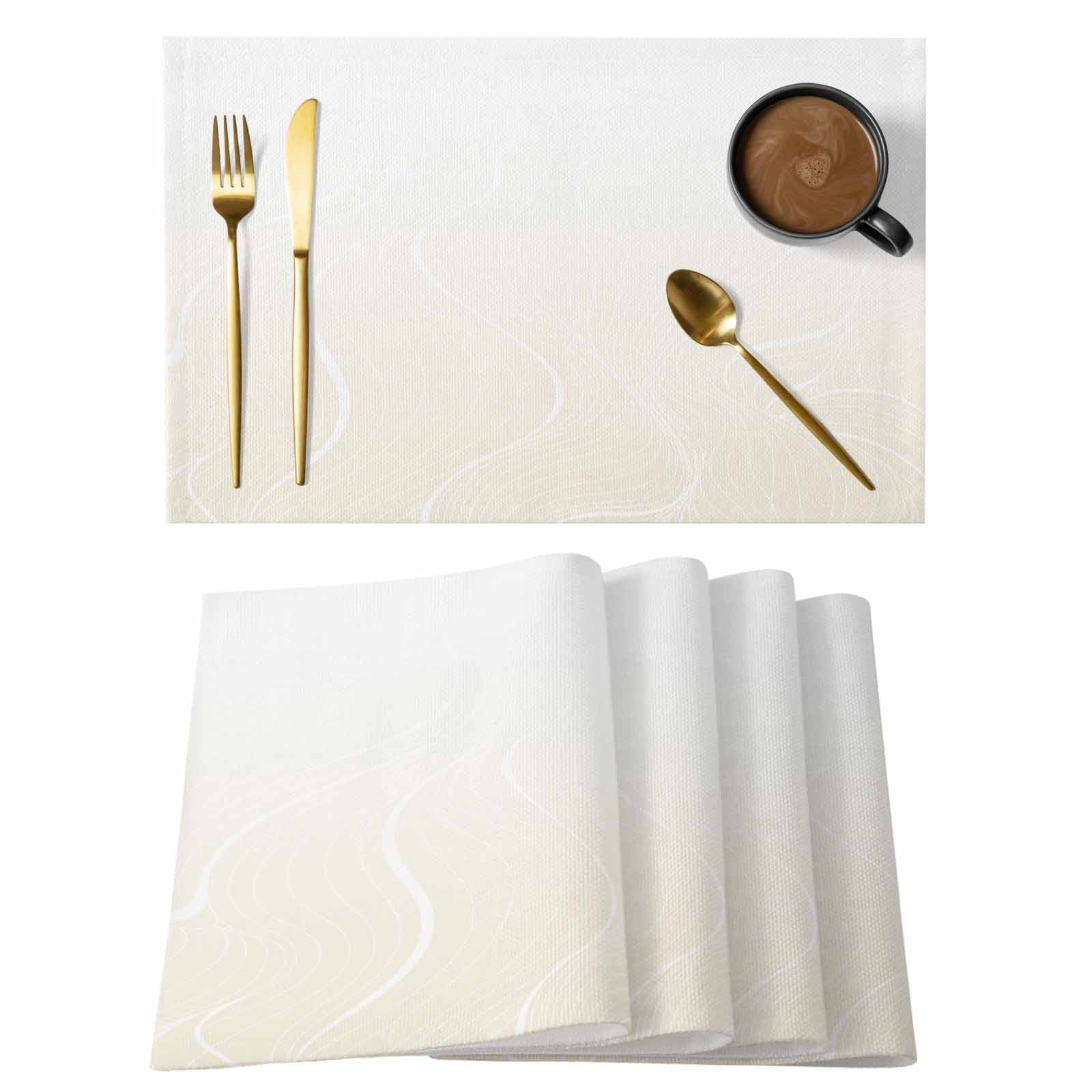 Cream Geometric Placemats Set of 6, Modern White Stripe Abstract ...