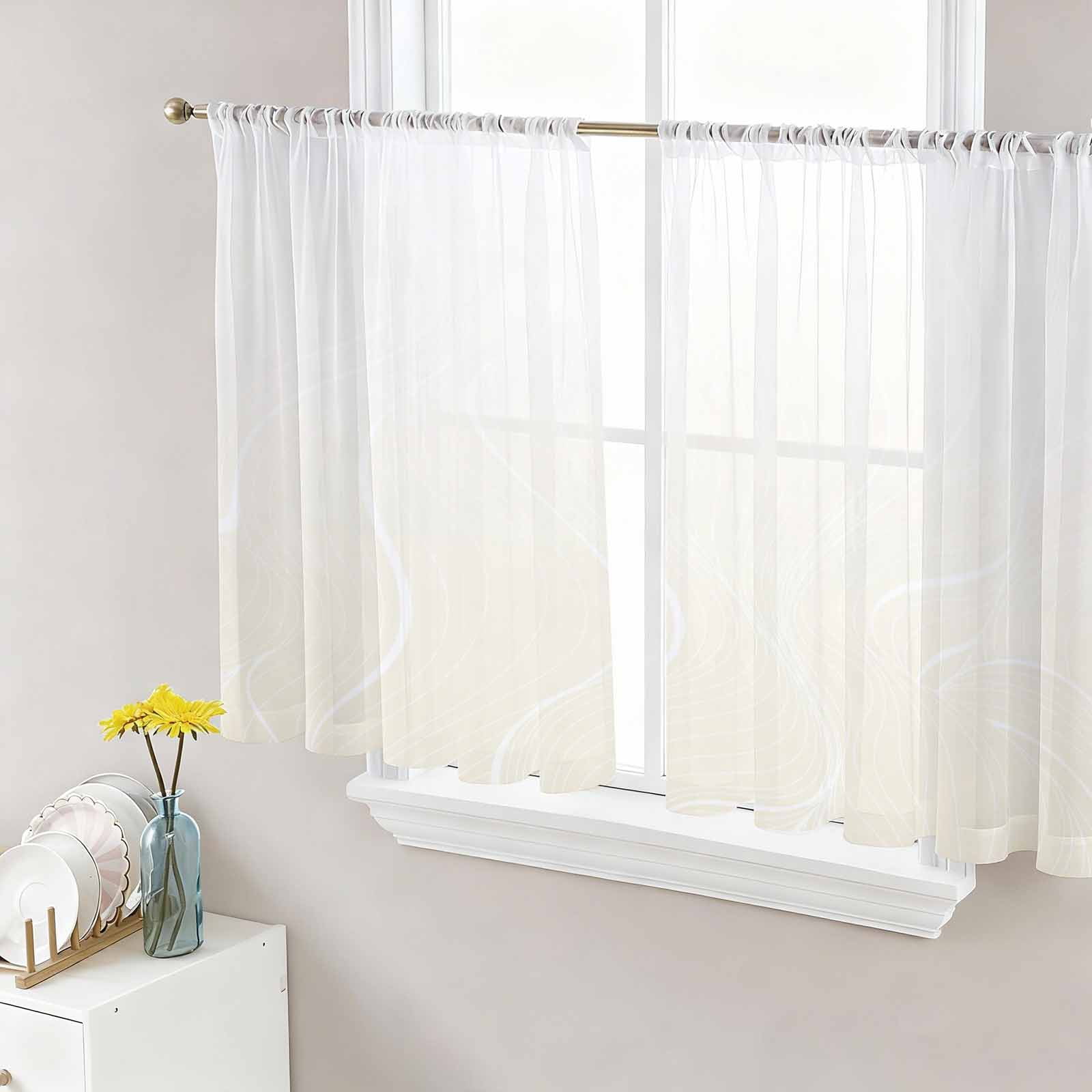 Cream Geometric Semi Sheer Curtains 54 Inch Length 2 Panels Set,Modern ...