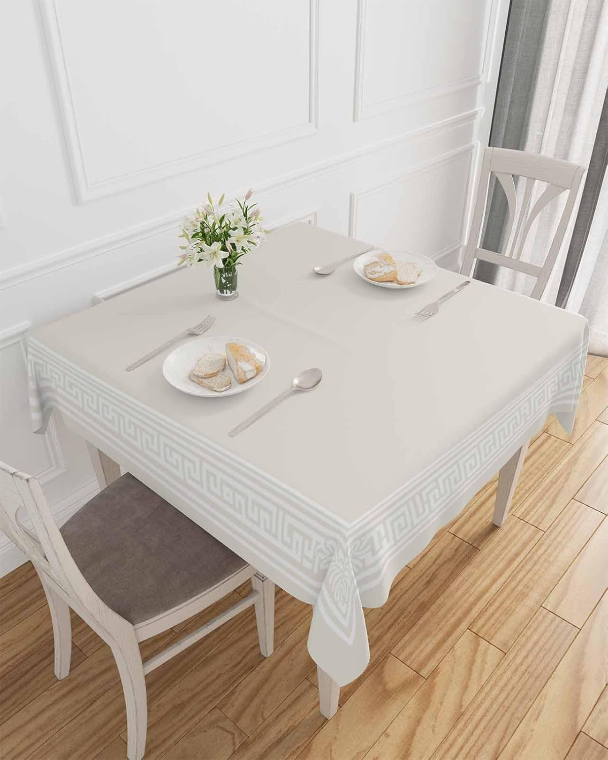 Cream Geometric Table cloth Waterproof Tablecloths, White Greek Key ...