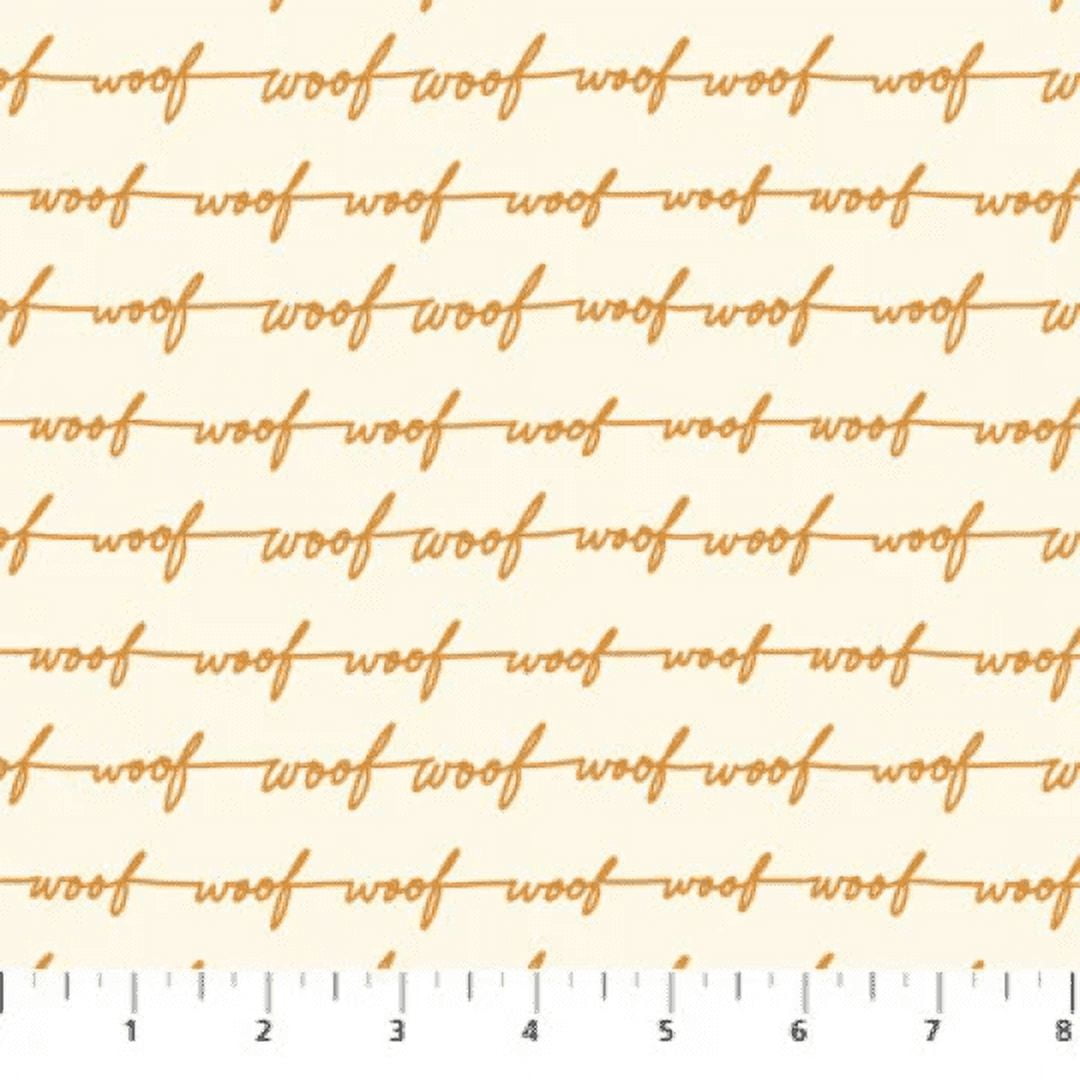 Cream Gold Woof script cotton fabric - Best Friend FIGO Fabrics Sold by ...