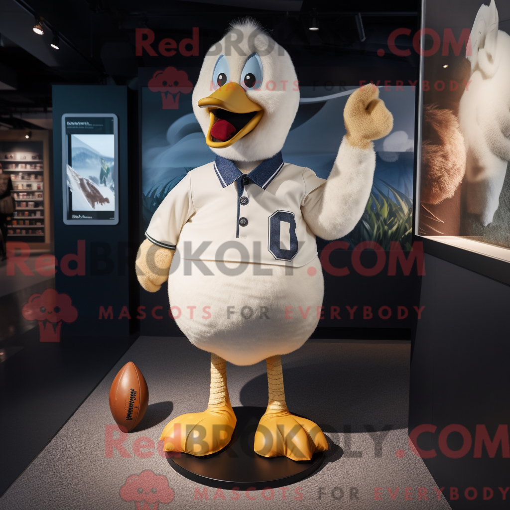 Cream Goose REDBROKOLY mascot costume character dressed with a Rugby ...
