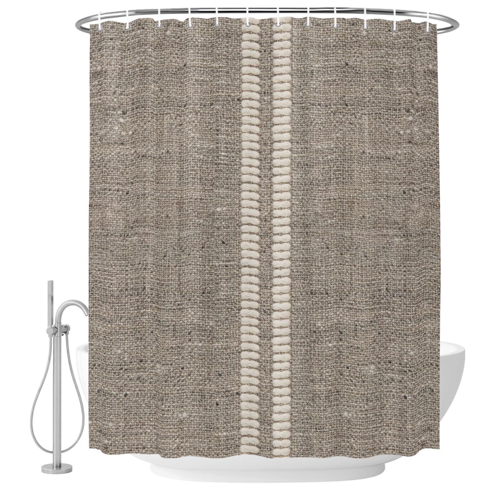 Cream Grain Line Shower Curtain for Bathroom, Soft Taupe Woven Canvas ...