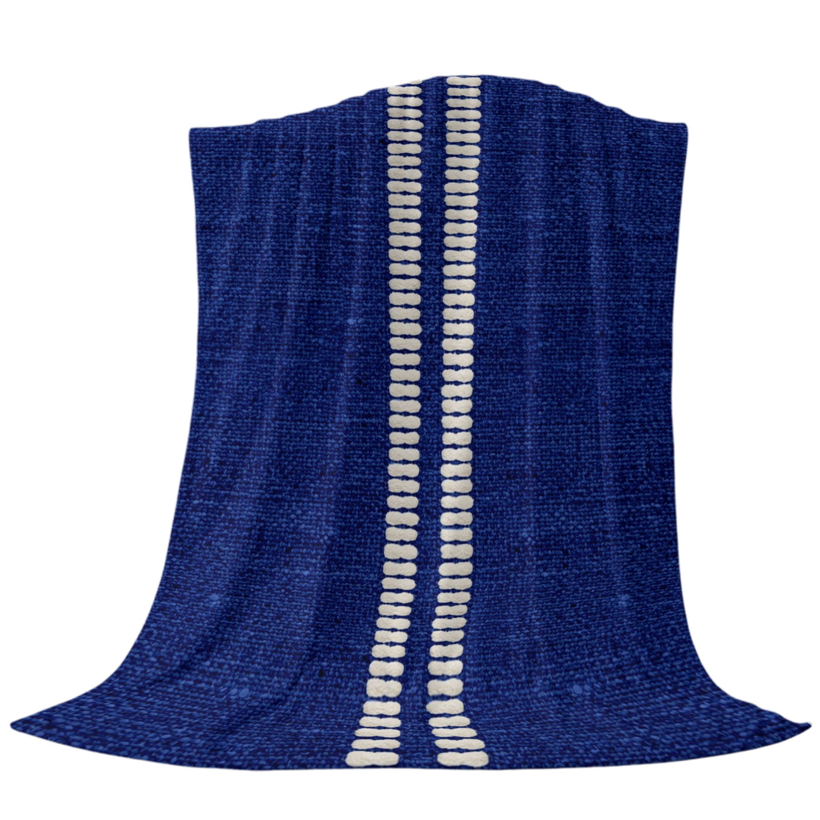 Cream Grain Line Throw Flannel Blanket Navy Blue Woven Canvas Style ...
