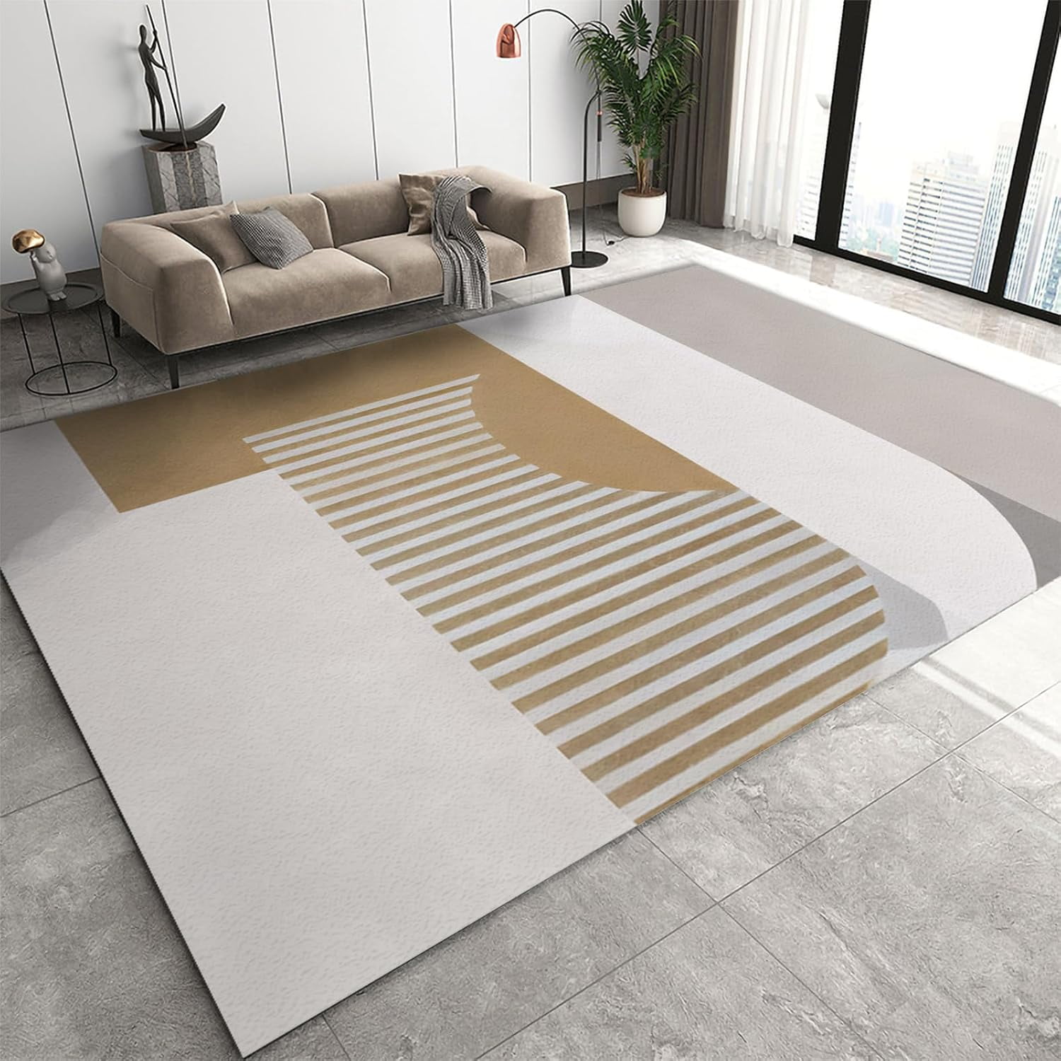 Cream and Gray Area Rugs 1'x2', Mid-Century Geometry Aesthetics Carpet ...