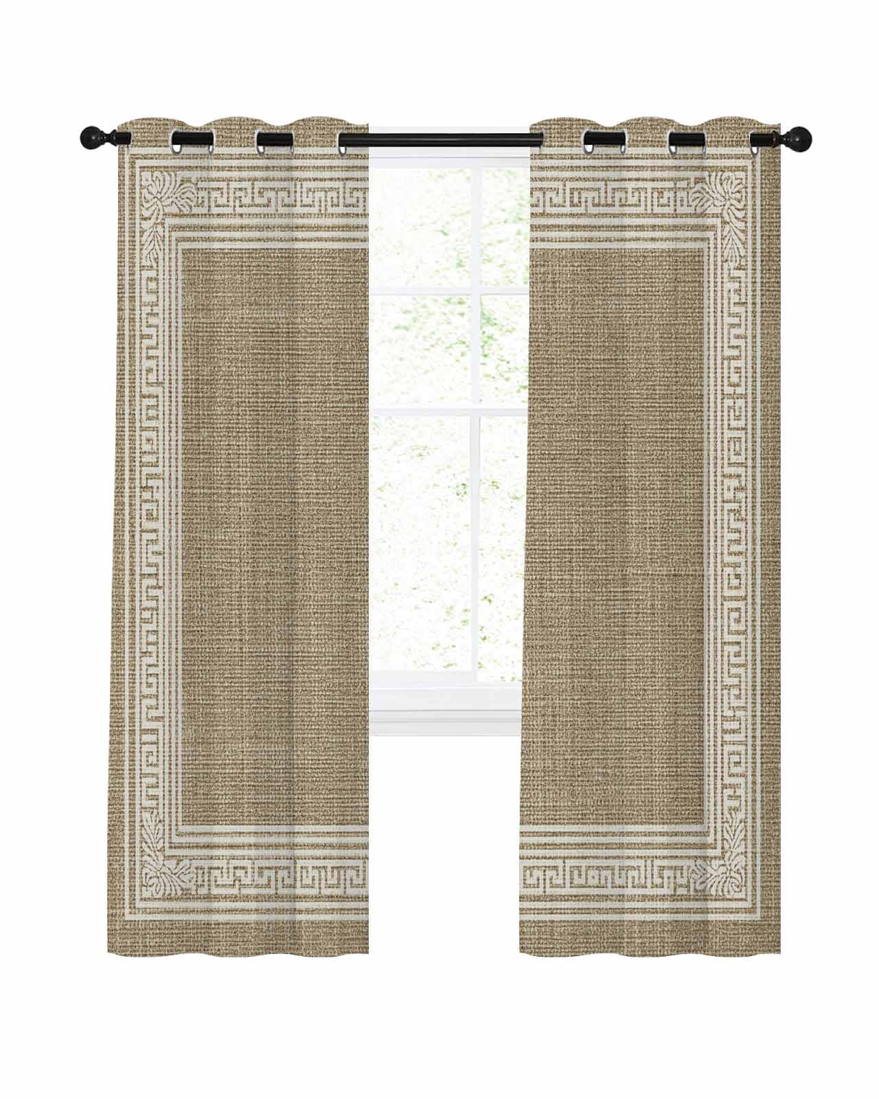 Cream Greek Key Blackout Curtains 54 Inches Long for Bedroom, Geometric ...