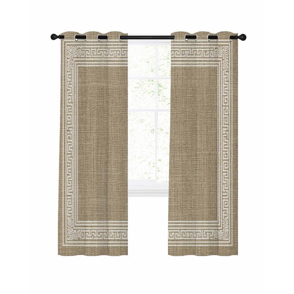 Cream Greek Key Blackout Curtains 54 Inches Long for Bedroom, Geometric ...