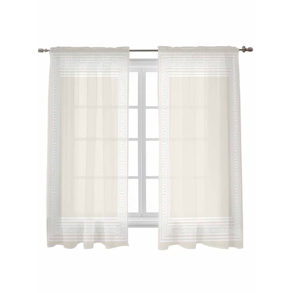 Cream Greek Key Curtains 63 Inch Length,Sheer Curtains for Bedroom ...