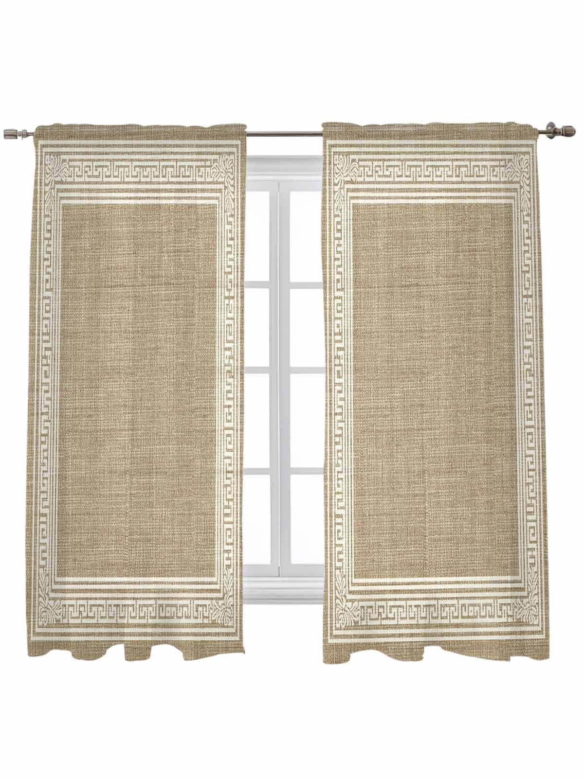 Cream Greek Key Curtains 63 Inch Length, Sheer Curtains for Bedroom ...
