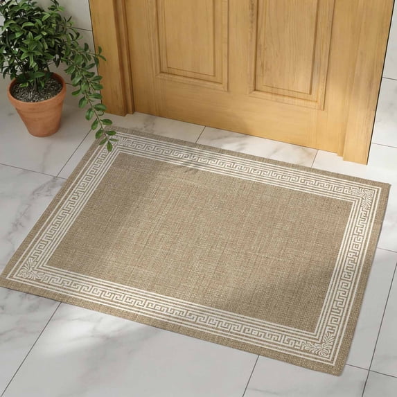 Cream Greek Key Door Mat, Non Slip Bathroom Rugs, Geometric Greece ...