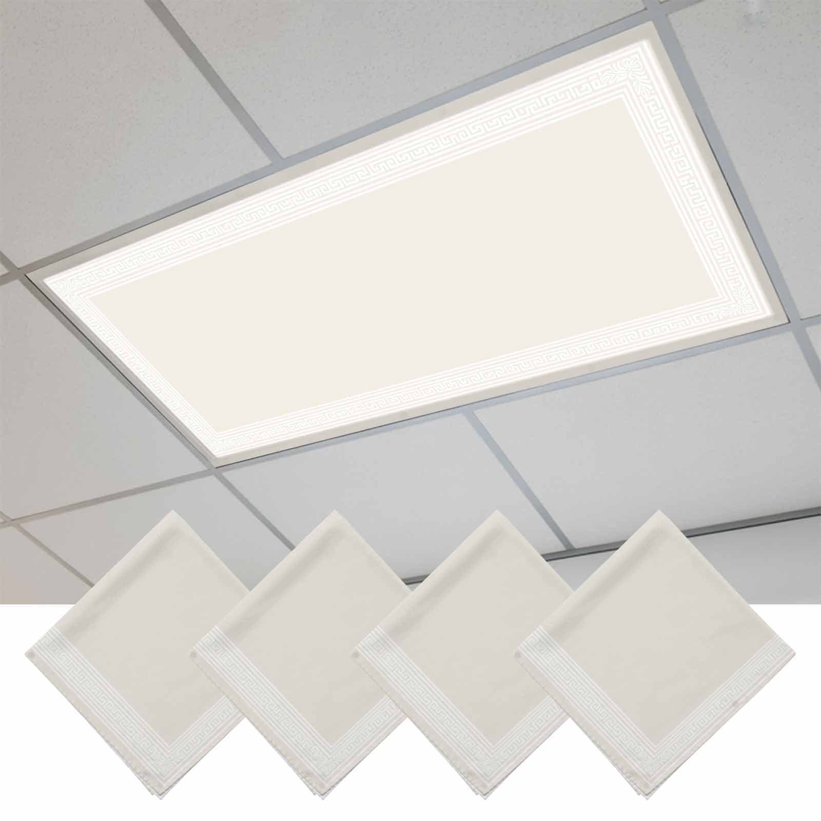 Cream Greek Key Magnetic Fluorescent Light Covers for Ceiling Lights ...