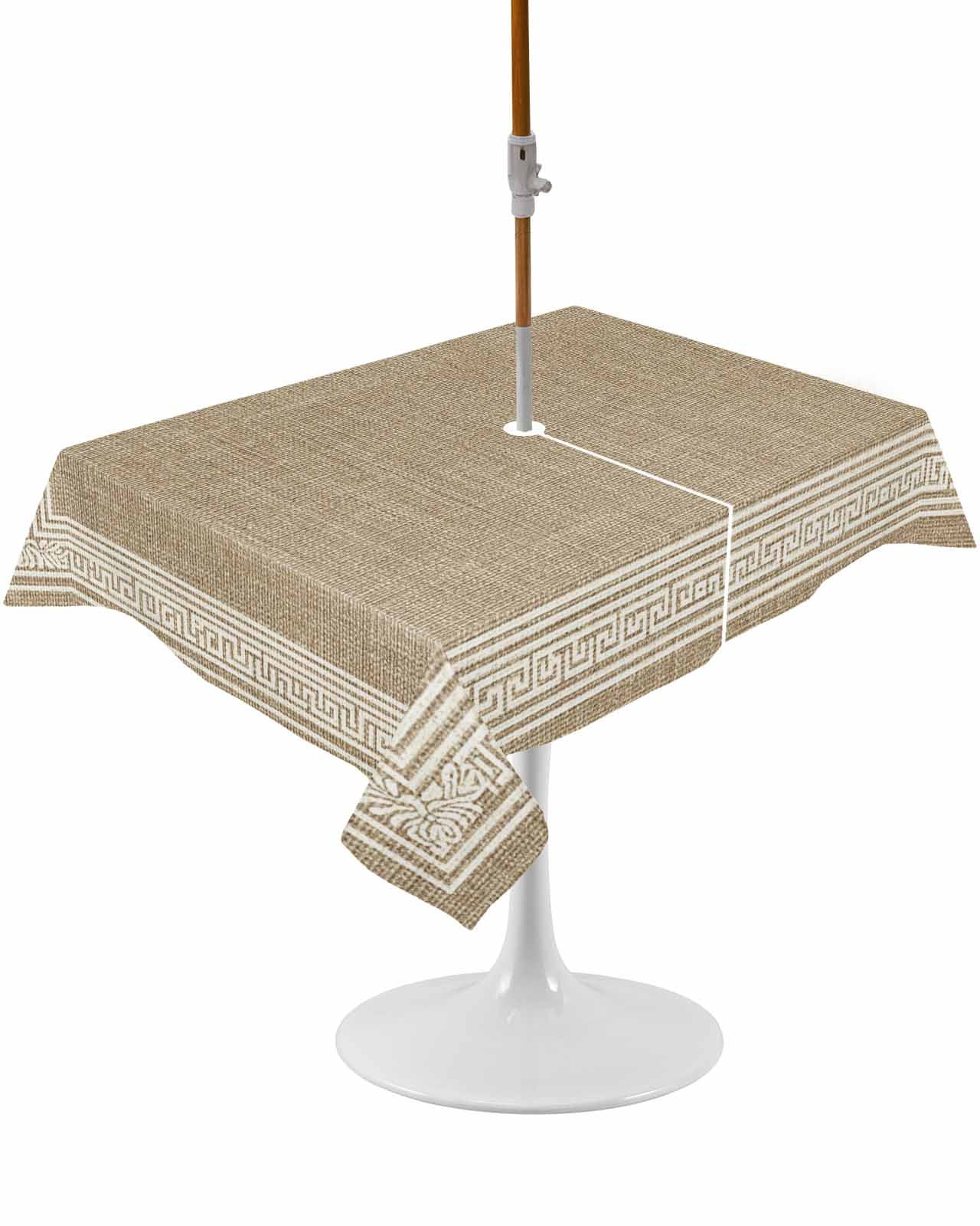 Cream Greek Key Rectangle Outdoor Tablecloth, Waterproof Table Cloth ...