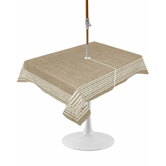 Cream Greek Key Rectangle Outdoor Tablecloth, Waterproof Table Cloth ...