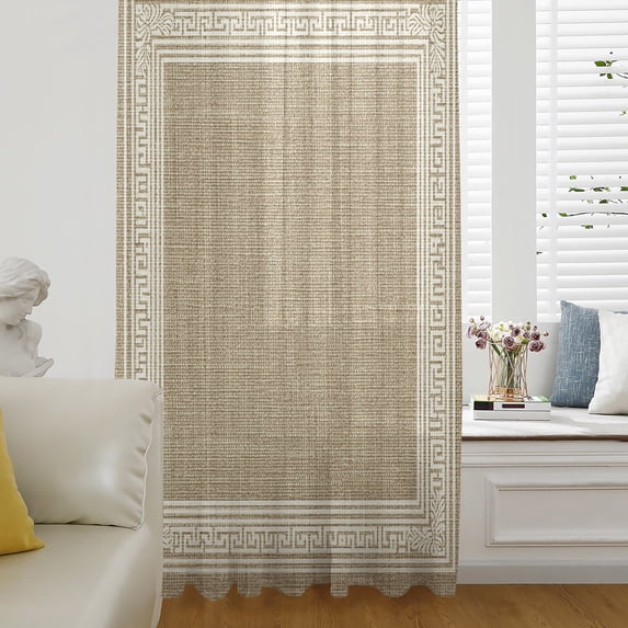Cream Greek Key Sheer Curtains 96 Inch Length, Light Filtering Voile ...