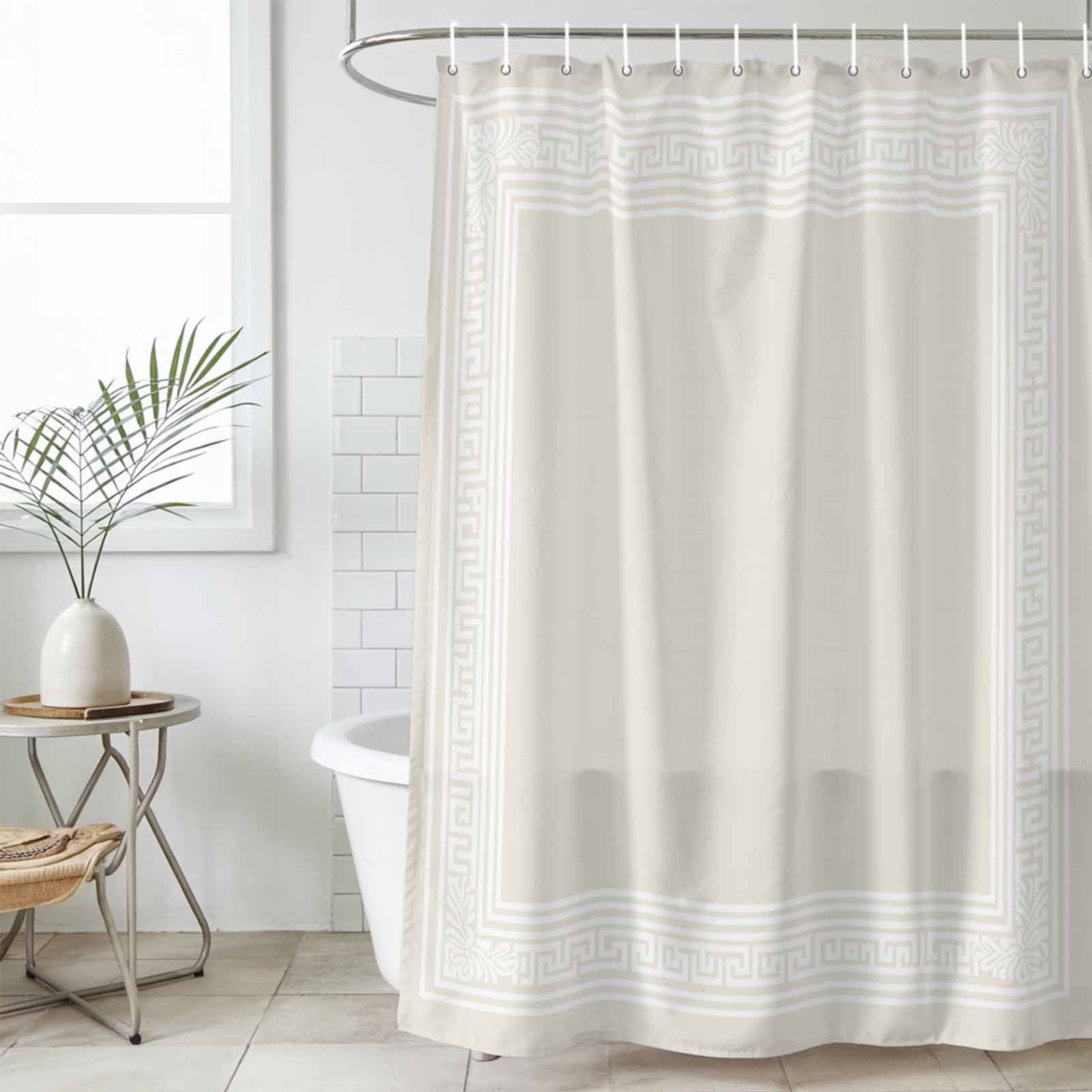Cream Greek Key Shower Curtain Set, Waterproof Shower Curtains for ...