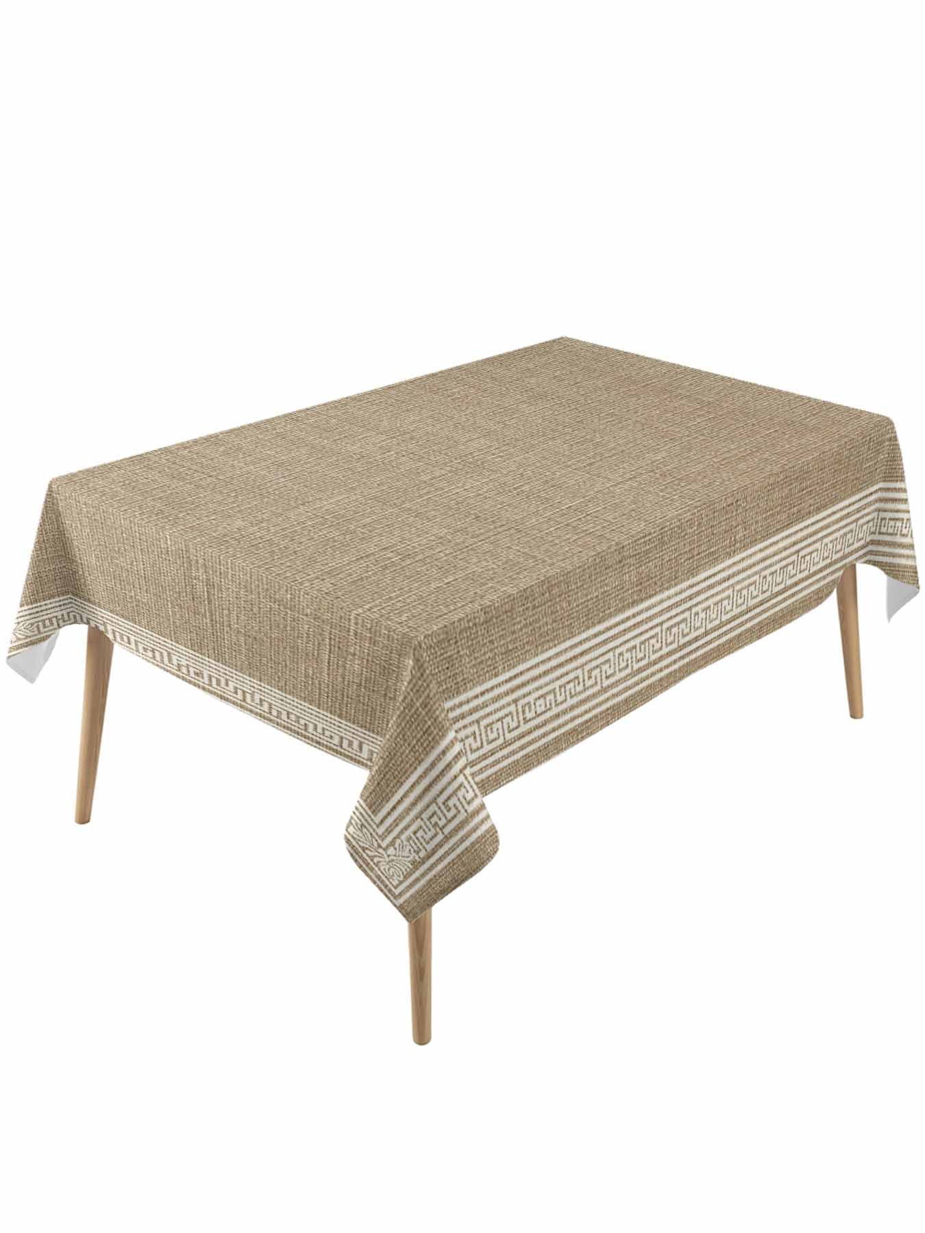 Cream Greek Key Table Cloth, Geometric Greece Ancient Rustic Waterproof ...