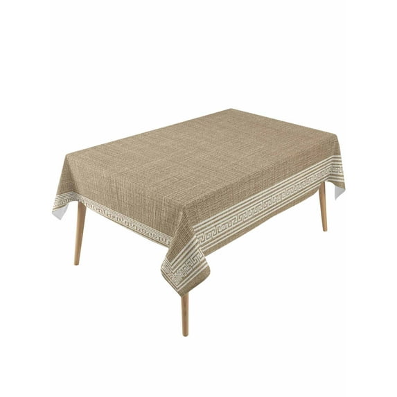 Cream Greek Key Table Cloth, Geometric Greece Ancient Rustic Waterproof ...