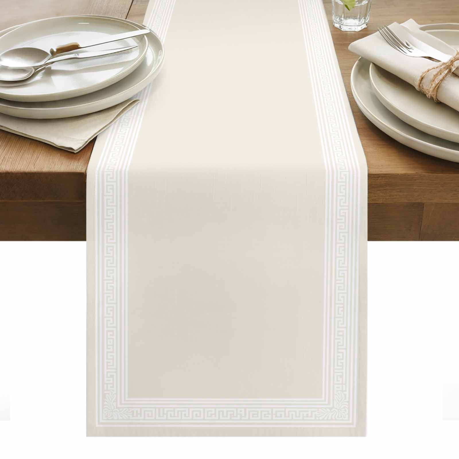 Cream Greek Key Table Runner - 108 Inch Long, Kitchen Dining Table ...