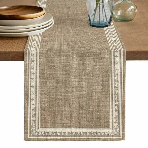 Cream Greek Key Table Runner, Geometric Greece Ancient Rustic Washable ...