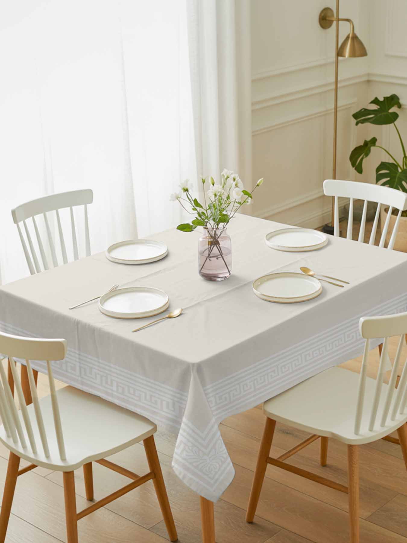 Cream Greek Key Tablecloth Rectangle Table Cloth 60x84, Waterproof ...
