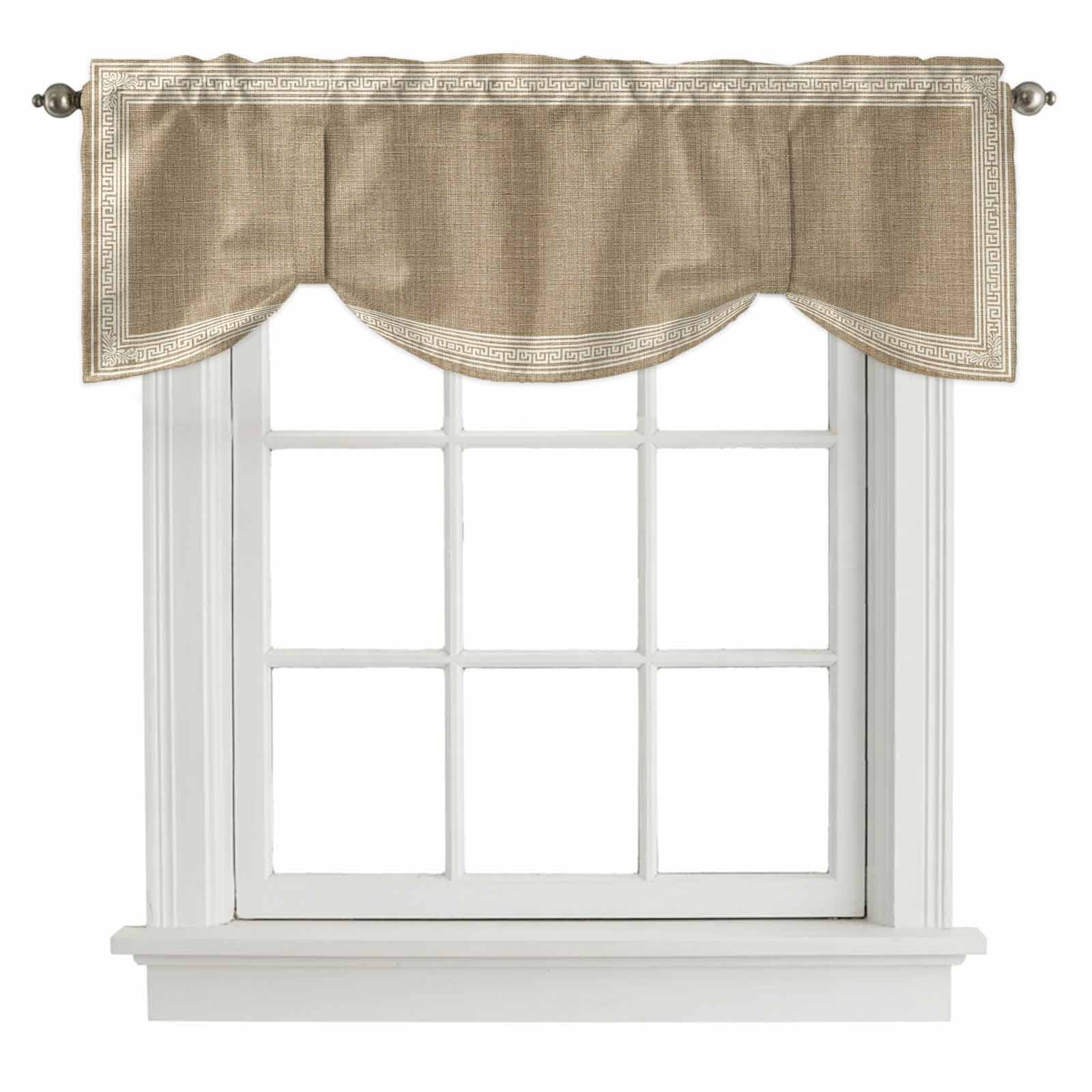 Cream Greek Key Tie Up Valance Curtains for Windows, Kitchen Curtains ...