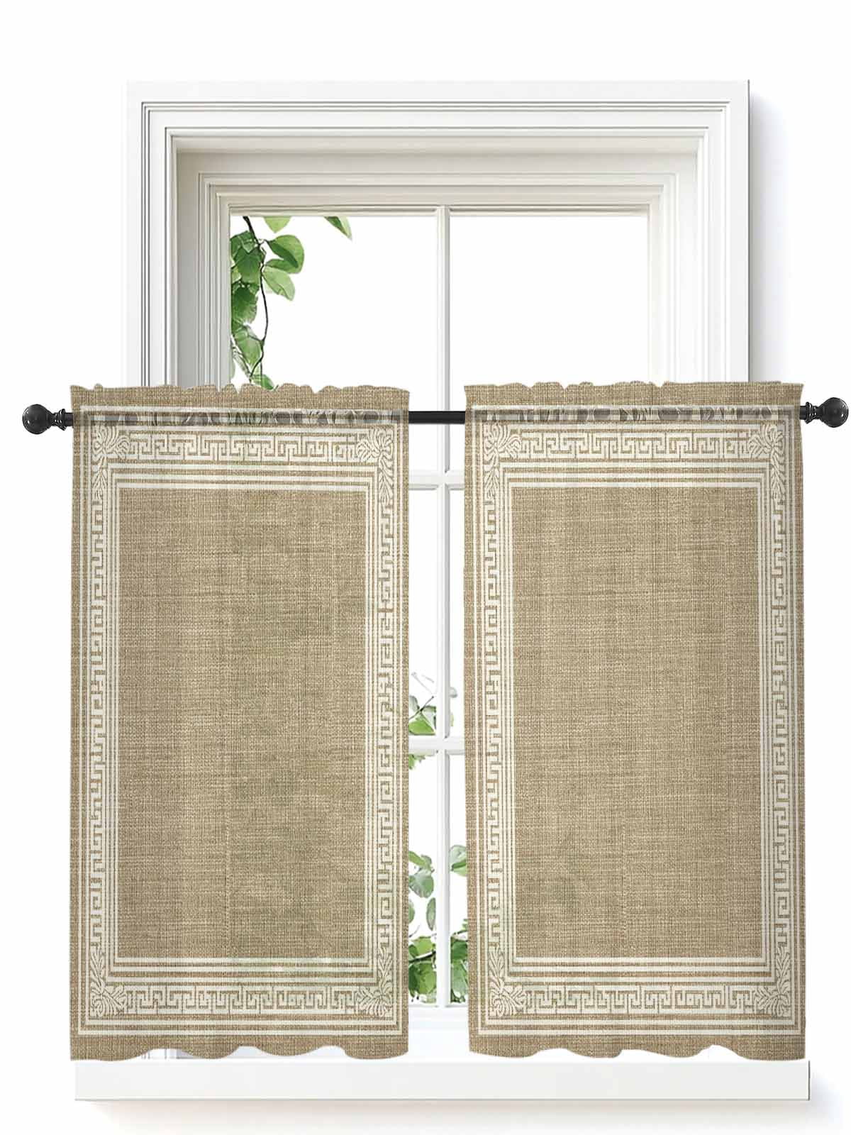Cream Greek Key Tier Curtains 45 Inch Length,Sheer Curtains for Bedroom ...