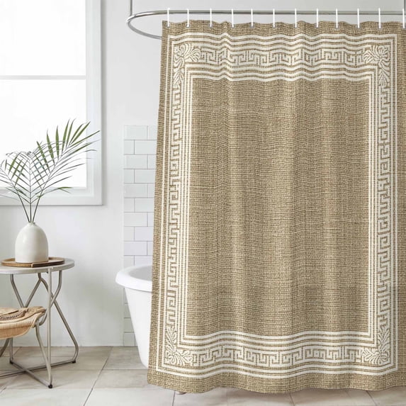 Cream Greek Key Waterproof Fabric Shower Curtain,Geometric Greece ...